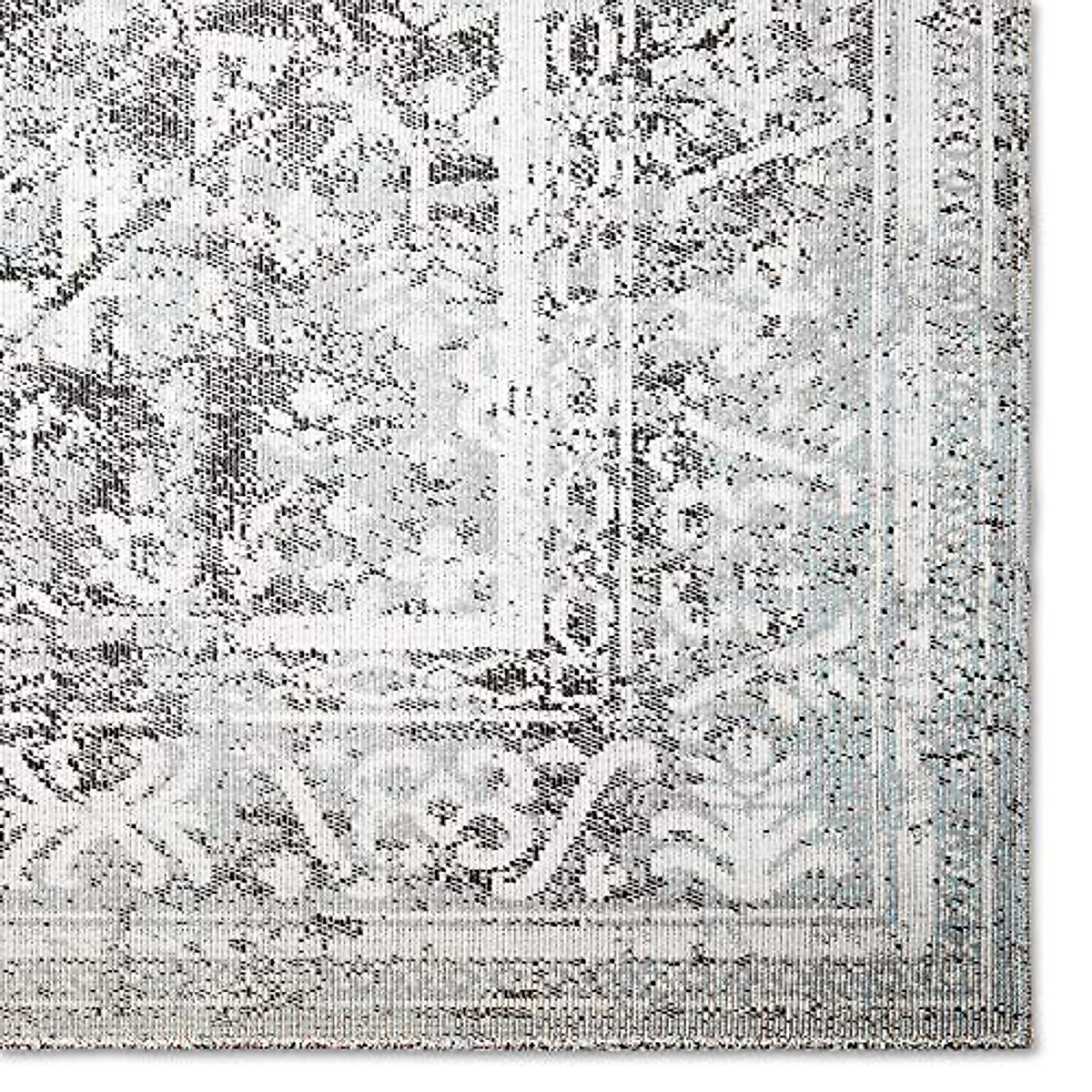 Nicole Miller New York Patio Sofia Ivy Transitional Distressed Indoor/Outdoor Area Rug, Grey/Aqua, 5'2"x7'2"