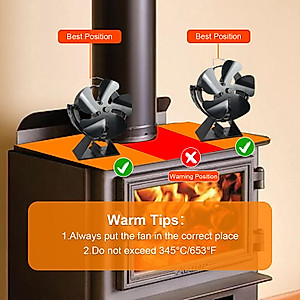 VODA Wood Stove Fan 5 Blades Heat Powered Stove Fan Wood Burning Fans 180°Up and Down Adjustable Fireplace Fan for Wood Burner Stoves Eco Stove Top Fan for Fireplaces