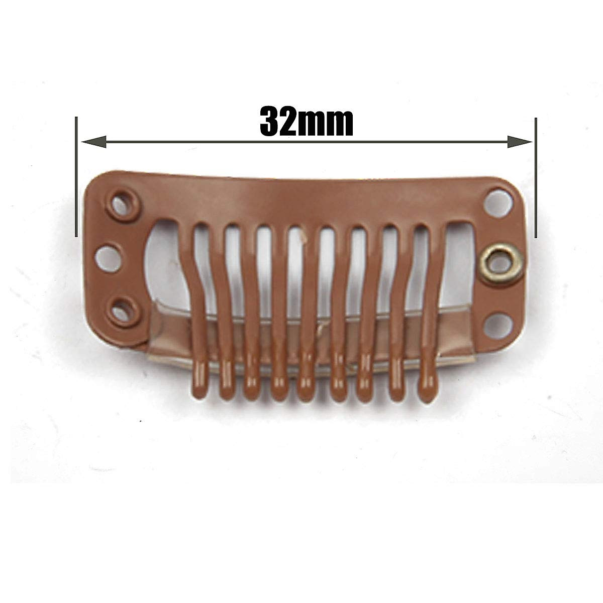 50pcs Wig Clips Stainless Steel Snap Clips for Hair Extensions DIY Wig Combs 9-Teeth 32mm 1.2g/pc, 2pcs Weaving Thread, 1set/30pcs Needles (Light Brown)