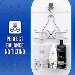 SKATCO Hanging Shower Caddy - 2-Tier Rust-Resistant Stainless Steel Shelves Chrome Rack Over Shower Head Organizer Bathroom Basket Storage Holds Shampoo, Conditioner, Soap, Bath Sponge, Razors
