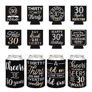 30th Birthday Beer Can Cooler Sleeves Cheers to 30 Years Variety (12 Pack)