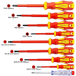 BILITOOLS Insulated Screwdriver Set, 1000V Electrical Screwdriver Insulated VDE Tools for Electrician Magnetic Phillips Slotted Pozidriv Tips