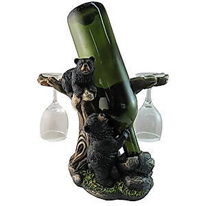 Gifts & Decor 10" Tall Climbing Black Bear Liquor Wine Glasses and Bottle Valet Holder Decorative Figurine