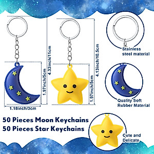 Huquary 300 Pcs Baby Shower Keychain Decoration Baby Shower Party Favors Moon Star Keychains Little Star Favors Thank You Cards Organza Bags for Guests Gender Reveal Keepsakes