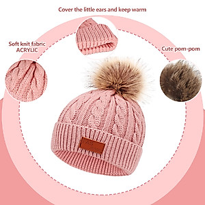 Kids Winter Beanie Hat Scarf Gloves Set for 2-6 Years Old, Toddler Winter Knit Hat Gloves Neck Warmer with Fleece Lined (pink)