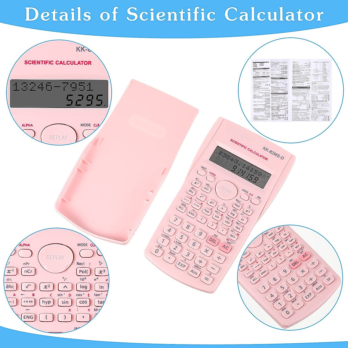 Dft Engineering Scientific Calculator, Suitable for School and Business Study Accessoires Supplies Calculator Scientific Citizen, Pink
