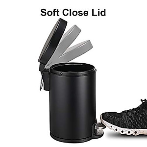 YCTEC 0.8 Gallon/3 Liter Mini Trash Can with Lid Soft Close and Removable Inner Waste Basket, Round Small Garbage Can, Step Trash Bin for Bathroom Bedroom Office Nursery, Steel Pedal, Black
