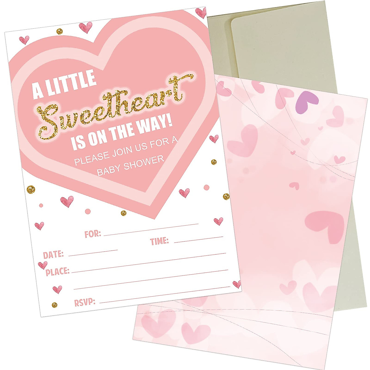25 Sweetheart Baby Shower Invitations for Girls, Pink Baby Shower Invites with Envelopes, A Little Sweetheart is on the Way Baby Shower Fill-in Invitations Cards