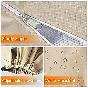 OKPOW Patio Umbrella Cover for 7-11ft Outdoor Umbrellas - 420D Waterproof Garden Market Umbrella Cover - Windproof Outside Parasol Covers with Zipper for Deck Pool Beach Umbrellas, Khaki