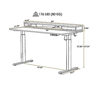 FEZIBO 55 × 26 Inch Electric Standing Desk with Monitor Stand, Height Adjustable Table with LED Strips, Ergonomic Home Office Furniture with 2 Drawers Storage Gaming Workstation, Black Walnut Top