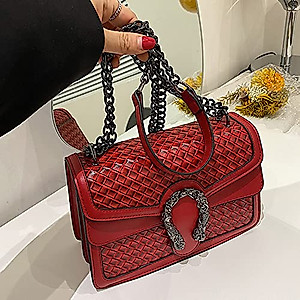 Movefad Women Crossbody Shoulder Bag Trendy Weave Leather Square Tote Metal Chain Satchel Wallet Handbag