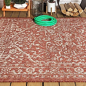 JONATHAN Y SMB104A-4 Malta Bohemian Medallion Textured Weave Indoor Outdoor Area Rug, Coastal, Traditional, Transitional Easy Cleaning,Bedroom,Kitchen,Backyard,Patio,Non Shedding, Red/Taupe, 4 X 6