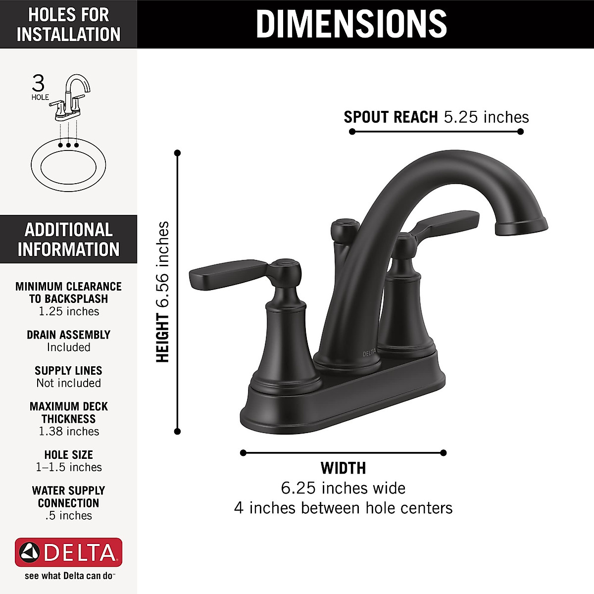 Delta Faucet 2532LF-BLTP Woodhurst Bath Faucet, Matte Black