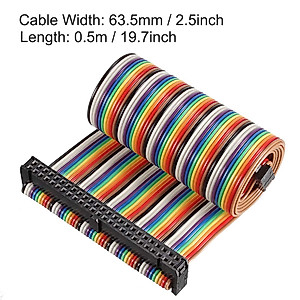 uxcell IDC Rainbow Wire Flat Ribbon Cable 50P D-Type FC/FC Connector 2.54mm Pitch 0.5m/19.7inch Length