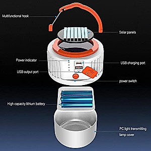 PLGEBR Solar Led Camping Light Waterproof USB Rechargeable Tent Lamp Portable Hanging Saving A8x0 Bulb Lights Cam for Outdoor Emergency