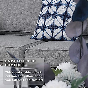 UDPATIO 8 Piece Outdoor Patio Furniture Sets with Gas Fire Pit Table Propane 44 Inch Glass Top, Grey Outdoor Sectional Couch Wicker Patio Conversation Set PE Rattan Sofa w/Table for Garden Grey