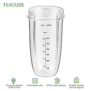 2-pack Replacement Parts Upgrade 32oz Cups with Flip-Top To-Go-Lid and Rubber Gaskets Compatible with NutriBullet 600w/900w Blender Accessory