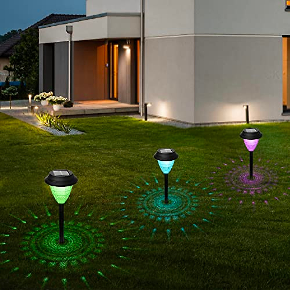 8 Pack Solar Path Lights, Solar Lights Outdoor Waterproof RGB Color Changing & Warm White Garden Pathway Lights, Landscape Lights Solar Powered for Yard Patio Walkway Driveway