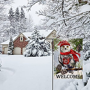 Artofy Welcome Winter Owl Coffee Pinecones Home Decorative Garden Flag Snow, Pine Trees Branches House Yard Outside Decor, Christmas Snowflakes Farmhouse Outdoor Small Decoration Double Sided 12 x 18
