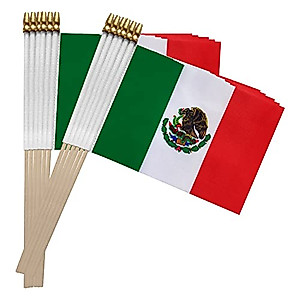 TSMD Mexico Stick Flag Mexican Small Mini Hand Held Flags,5x8 Inch,12 Pack