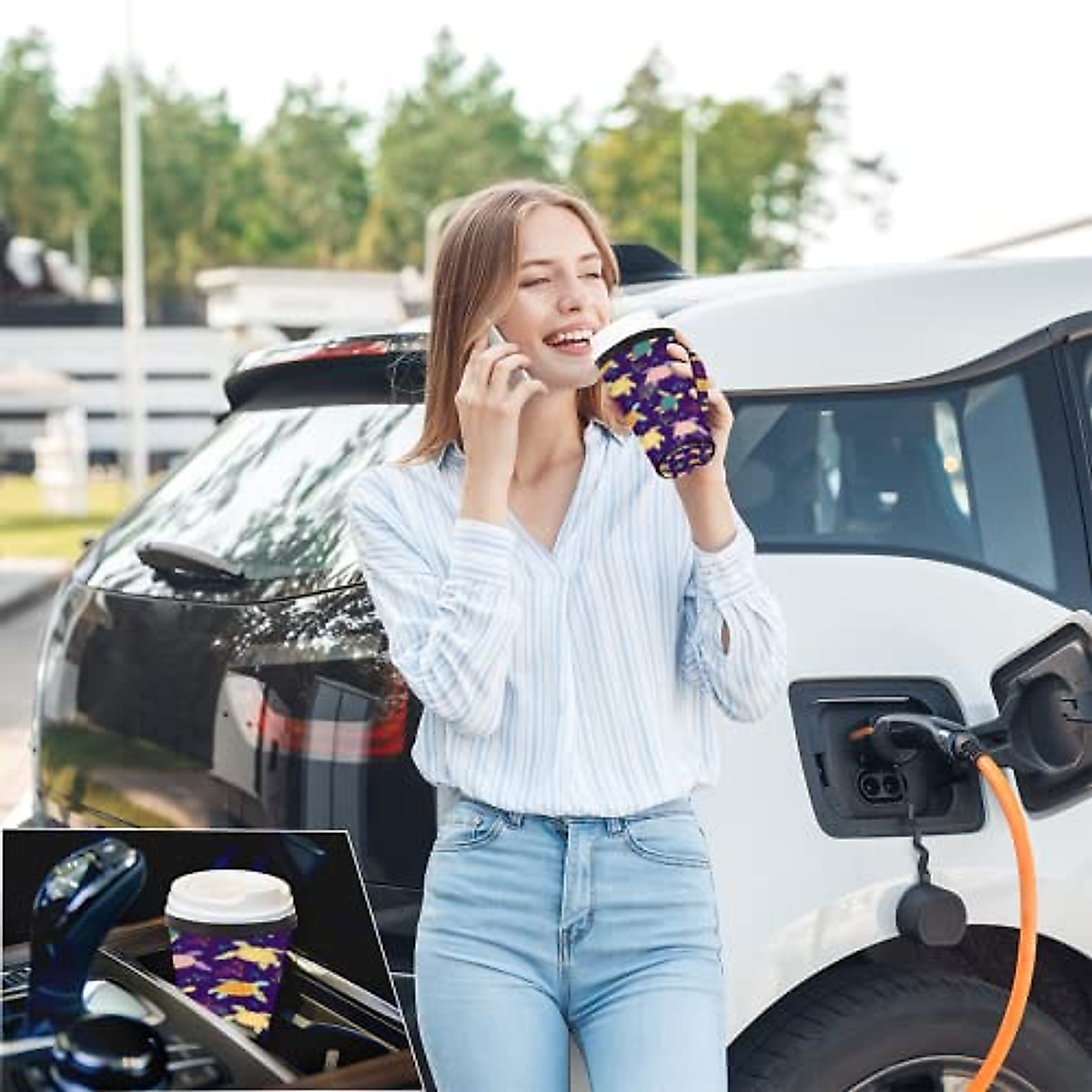 Reusable Iced Coffee Cup Sleeve Neoprene Insulated Sleeves Cup Cover Holder for Cold Drinks Tumbler Cup - Only Cup Sleeves (Sea Turtle, L)