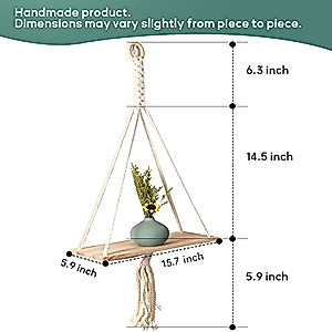 Easever Macrame Hanging Shelf, 2 Pack Wood Shelves Plant Hangers for Wall Window, Boho Shelves Wall Hanging Decor for Living Room Bedroom Bathroom Farmhouse