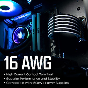 TECWARE Flex Power Supply Sleeved Cable, 16 AWG PSU Extension Cable Kit of White Connector, 1x24Pin/1x4+4 EPS/2x6+2 PCI-E, 30cm Length with Combs (Black/Gray)