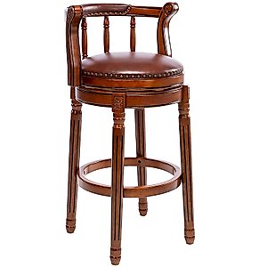 AULIFE Cow top Leather Wooden Bar Stools, 360 Degree Swivel Bar Height Chair with Backs for Home Kitchen Counter, Morden Chair Barstools (Brown 1pc, Bar Height-Seat Height 29.5”)