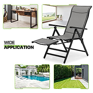 Magshion Outdoor Patio Folding Chairs Set of 2, Portable Dining Chairs with Armrests, Lounge Chairs with Footrests for Camping, Beach, Garden, Lawn, Pool, Backyard, Deck (Grey)