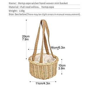 xiaolajiao Wicker Bag, Straw Purse, Rattan Basket, Handwoven Beach Bohemian Shoulder Purse with Soft Cloth Pocket, Round Rattan Bag Picnic Basket for Women, Kids