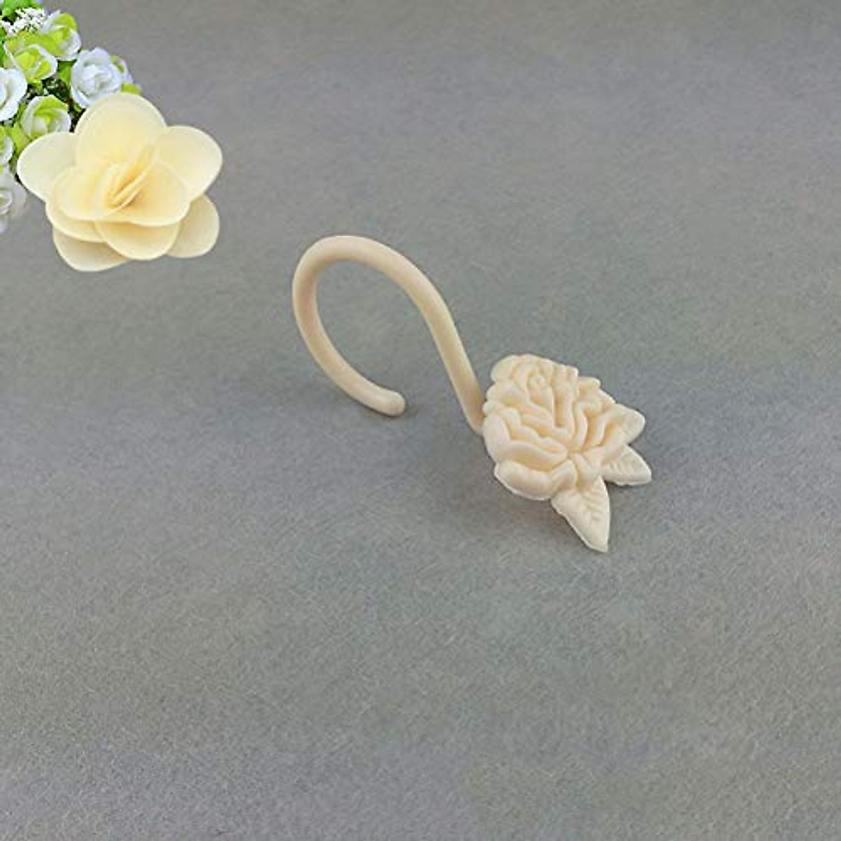 VORCOOL Convenient 18pcs Plastic Shower Curtain Hooks Rose Shape Decor Bath Drape Loop Clip Glide Rings Hangers (Green, Blue, Purple, White, Pink and Beige for Each 3pcs) Hook