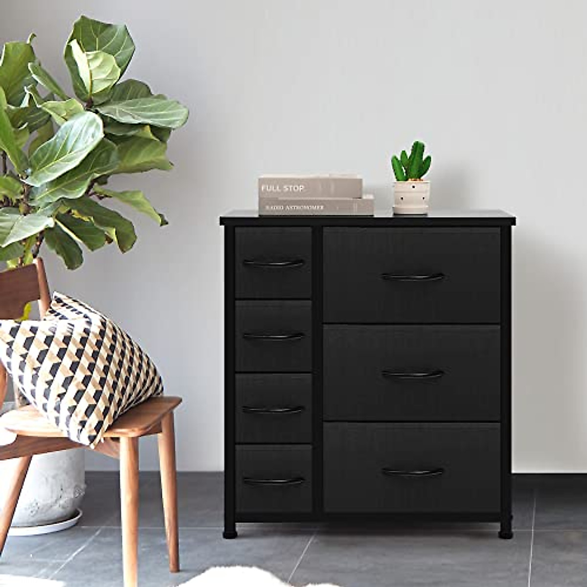 AZL1 Life Concept Vertical Dresser Storage Tower, Steel Frame, Wood Top, Easy Pull Fabric Bins-Organizer Unit for Bedroom, Hallway, Entryway, Closets-7 Drawers, Black