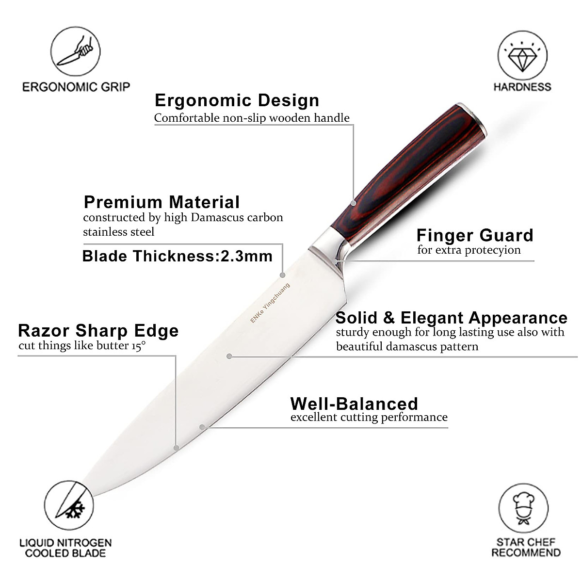 Chef'S Knife, 6-Piece Multifunctional Kitchen Knife Set 4-8 Inch German Hc High Carbon Steel Chef'S Knife, Professional Cooking Chef'S Knife Sharp And Practical Fruit Knife With Gift Box