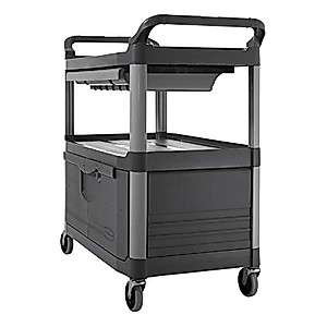 Rubbermaid Commercial Xtra Instrument and Rolling Utility Cart, Gray, with Drawer and Cabinet, for Service Restaurant Hospitality 300 lbs
