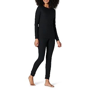 Amazon Essentials Women's Waffle Snug Fit Pajama Set, Black, Large