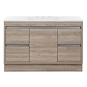 Spring Mill Cabinets D48V40264 Tarni Single Bathroom Vanity with 4 Drawers, Cabinet, and White Sink Top, Forest Elm