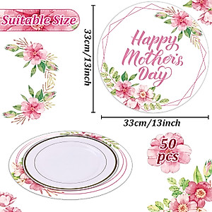 Happy Mother's Day Round Place Mats 13" x 13", Mother’s Day Tableware Supplies for Holiday Party Floral Table Mat Pink Floral Disposable Chargers Dinnerware Paper Place Mats Decorations Favors