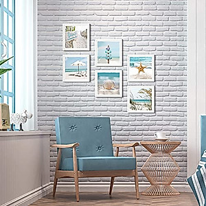 Beach Wall Art for Bathroom: Ocean Seashell Framed Picture and Coastal Seascape Seaweed Artwork landscape Painting Print on Seaside Photo Bedroom Living Room (13''x13'')