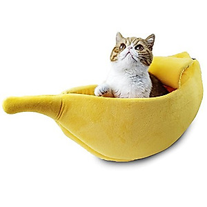· Petgrow · Cute Banana Cat Bed House Large Size, Christmas Pet Bed Soft Warm Cat Cuddle Bed, Lovely Pet Supplies for Cats Kittens Rabbit Small Dogs Bed,Yellow