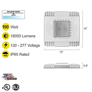 NUWATT | 2 Pack | Waterproof LED Canopy Gas Station Light 150W Ultra Bright Daylight 5000K, 18000 Lumens, Internal Driver, Outdoor High Bay Garage Subway 120-277V DLC Listed