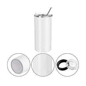 PYD Life Sublimation Blanks Tumbler Skinny Slim 12 OZ Straight Stainless Steel Can Cooler Insulater with 2 Lids and Metal Straw Sublimation Mugs Cups 4 Pack