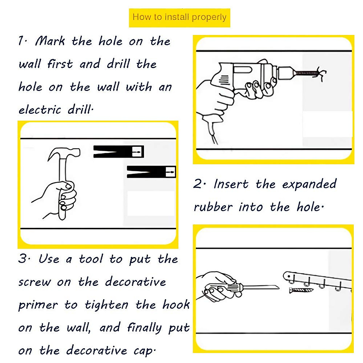 Gourmet Kitchen Utensil Rack with 6 Hooks, Wall Mounted Rail Wrought Iron Hanging Utensil Holder Rack with Removable S Hooks 16 Inch (Black-6 Hooks)