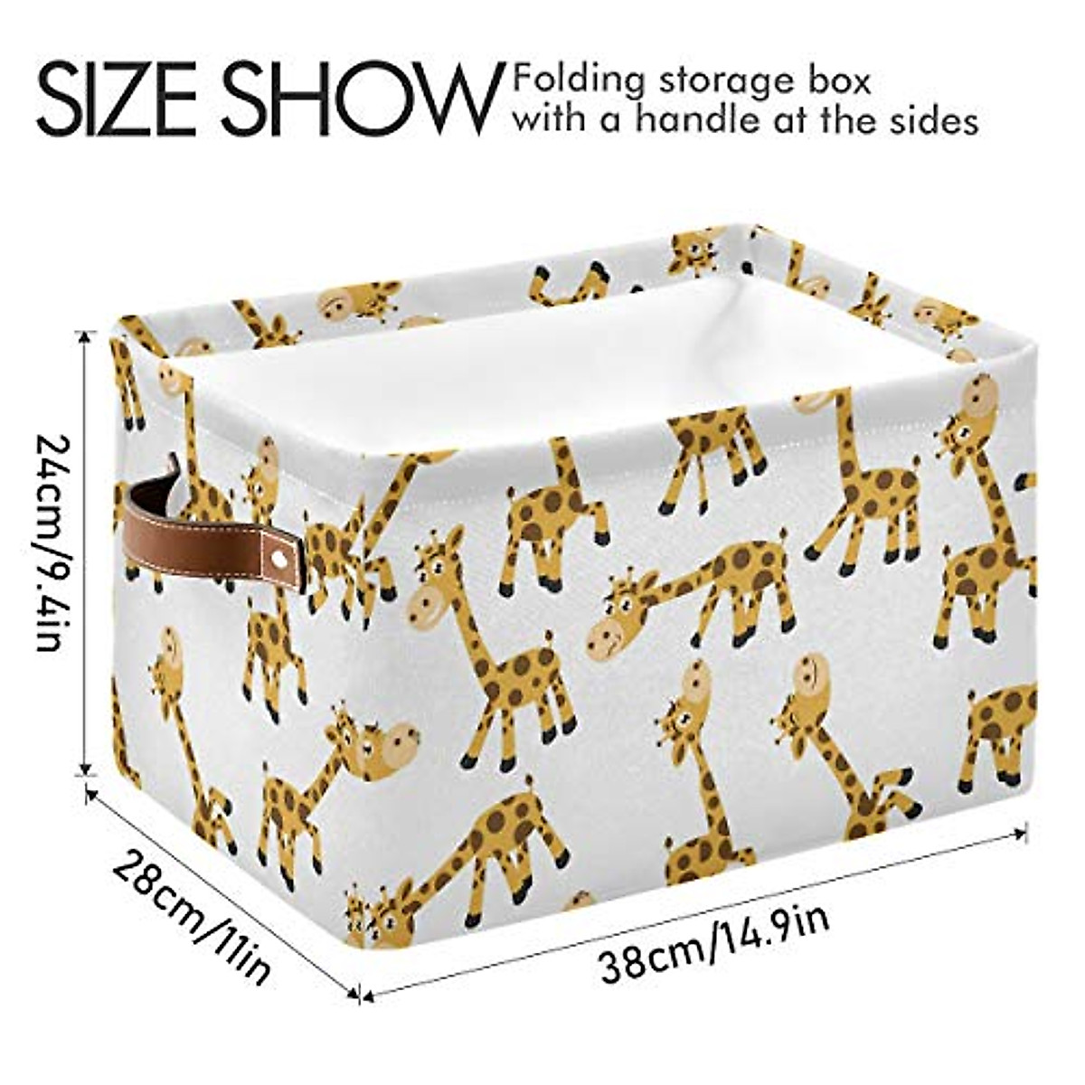 Storage Basket Cute Little Cartoon Giraffe Storage Bin with Handle Foldable Rectangle Fabric Organizer Basket for Home Bedroom Nursery Closet, 2 Pack