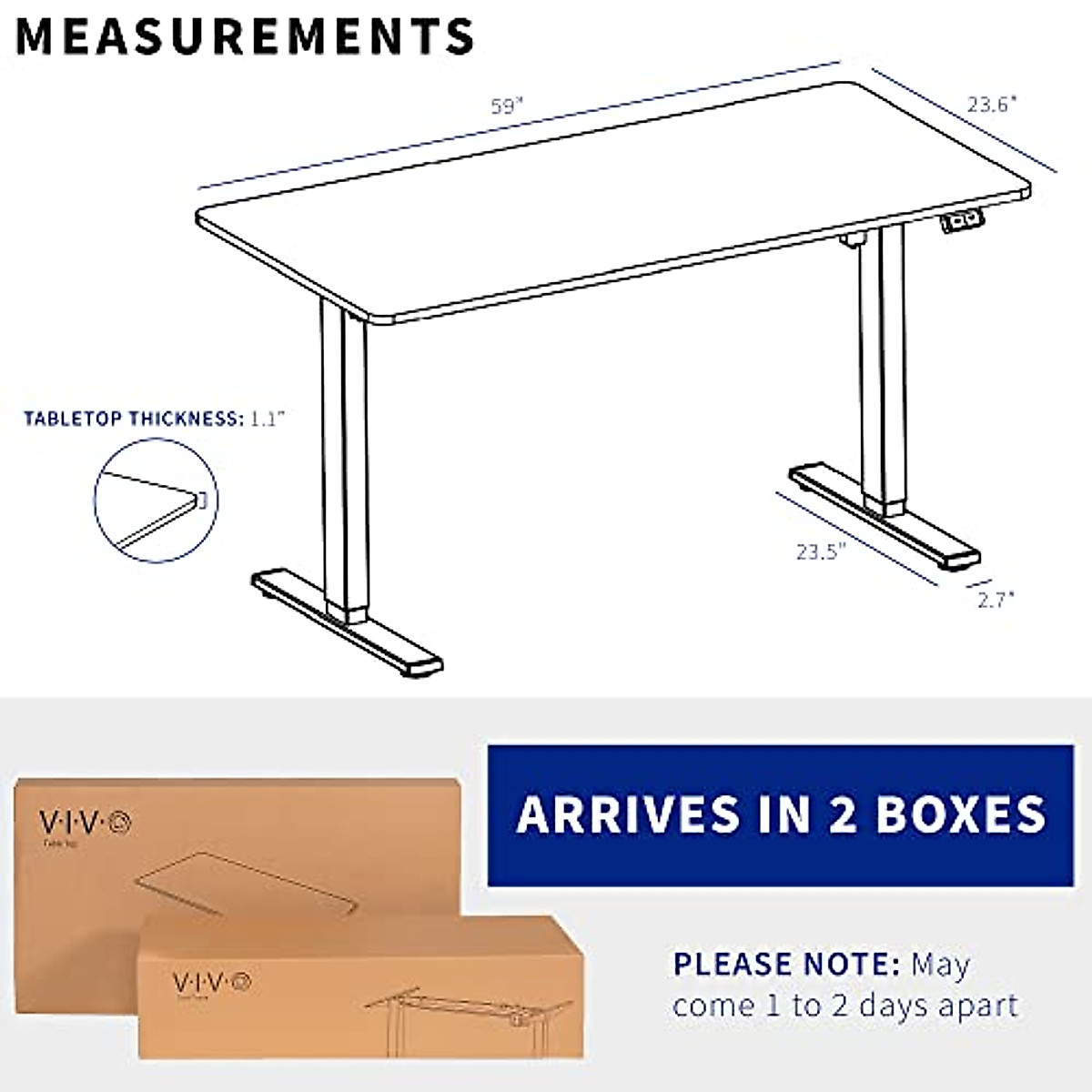 VIVO Electric Height Adjustable 60 x 24 inch Memory Stand Up Desk, White Solid One-Piece Table Top, White Frame, Standing Workstation with Preset Controller, 1B Series, DESK-KIT-1W6W