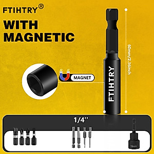 FTIHTRY 1/4”Magnetic Extension Socket Drill Bit Holder,12pcs Screwdriver Extension, Quick-Change Hex Shank Set