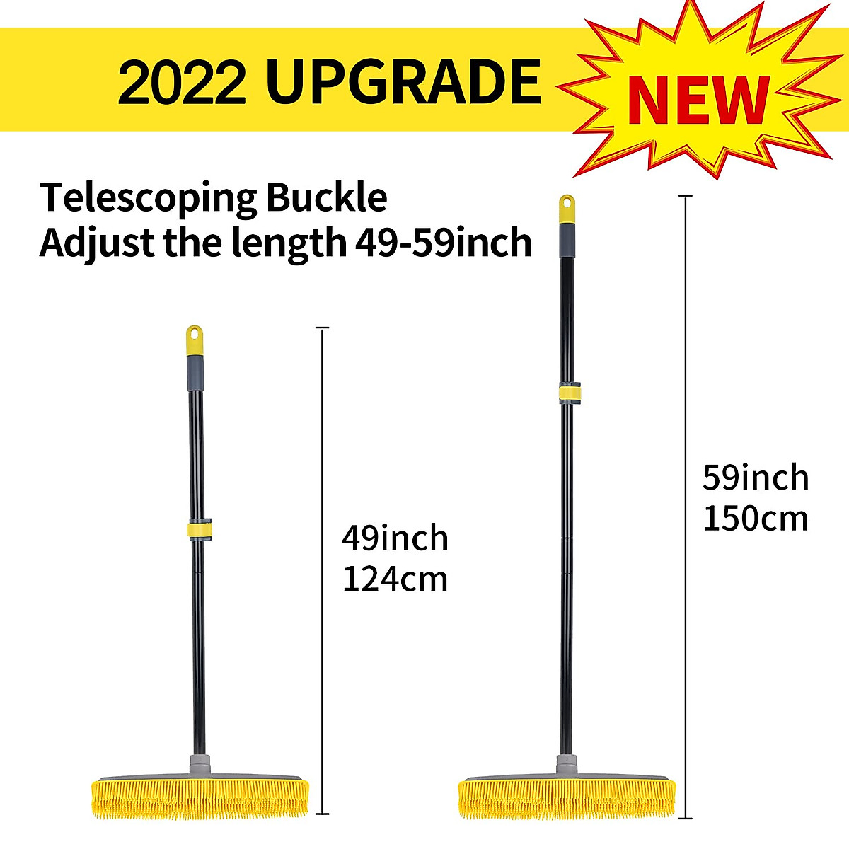 Pet Hair Broom Rubber Broom 59" Long Handle with Build-in Squeegee Silicone Broom for Sweeping Hardwood Floor Tile