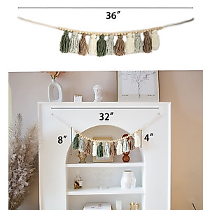 Decocove Tassel Garland - Boho Tassel Garland with Wood Beads - Wall Decor for Dorm, Girls Room and Nursery Room - Olive Green (36 inch)