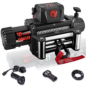 TYT T1 Series Winch 13000 lb. Advanced Load Capacity Electric Winch,12V Waterproof IP67 Electric Winch with Hawse Fairlead, Steel Cable Truck Winch with Wireless Handheld Remote and Wired Handle…