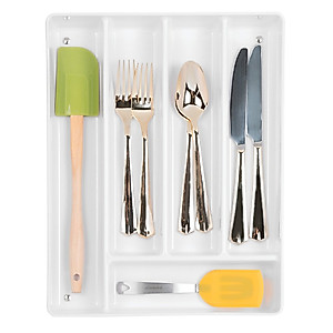InterDesign Linus Cutlery Tray Organizer for Flatware and Kitchen Gadgets - 10.75" x 13.75" x 2", White