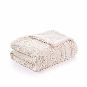 COZYART Faux Fur Throw Blanket for Couch - 50"x60" Cream Super Soft Plush Luxurious and Elegant with Comfy Reversible Microfiber Fluffy Blankets and Throws for Bed Home Decorative